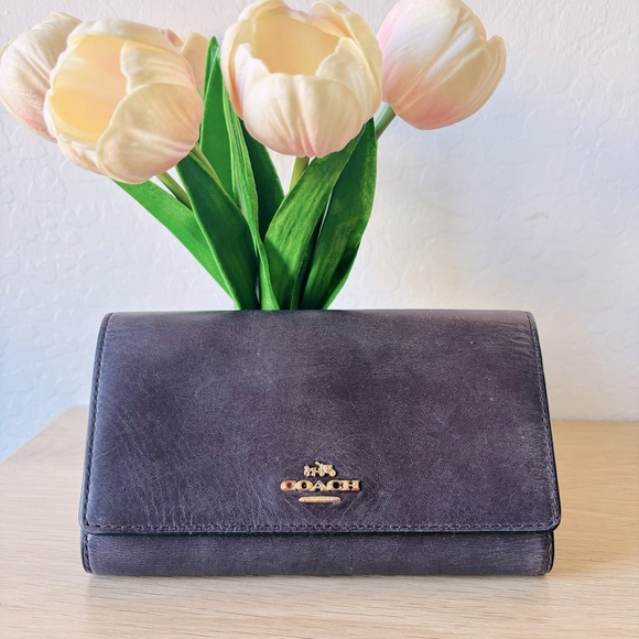 Coach | Bags | Coach Plum Purple Leather Womens Trifold Wallet | Poshmark